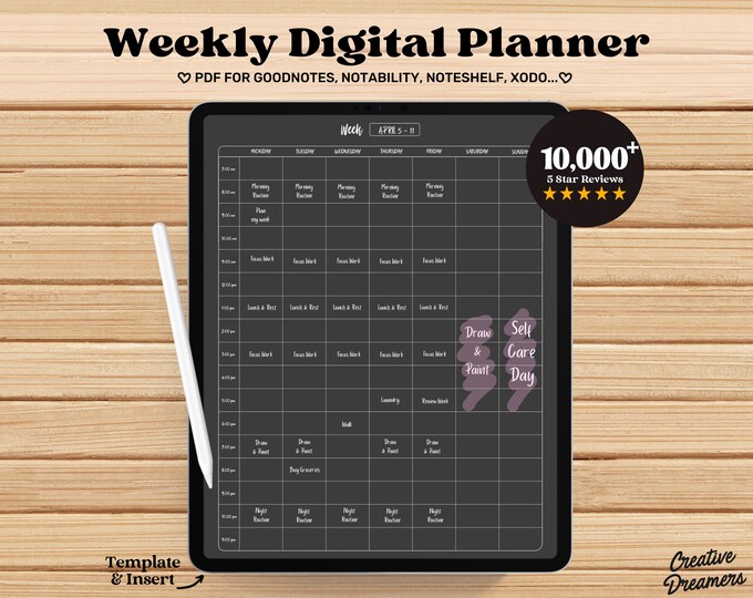 Weekly Hourly Digital Planner for iPad Goodnotes Notability, Weekly ...