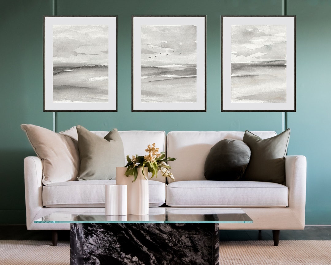 Triptych Wall Art, Abstract Landscape, Watercolor Print, Calm Painting ...