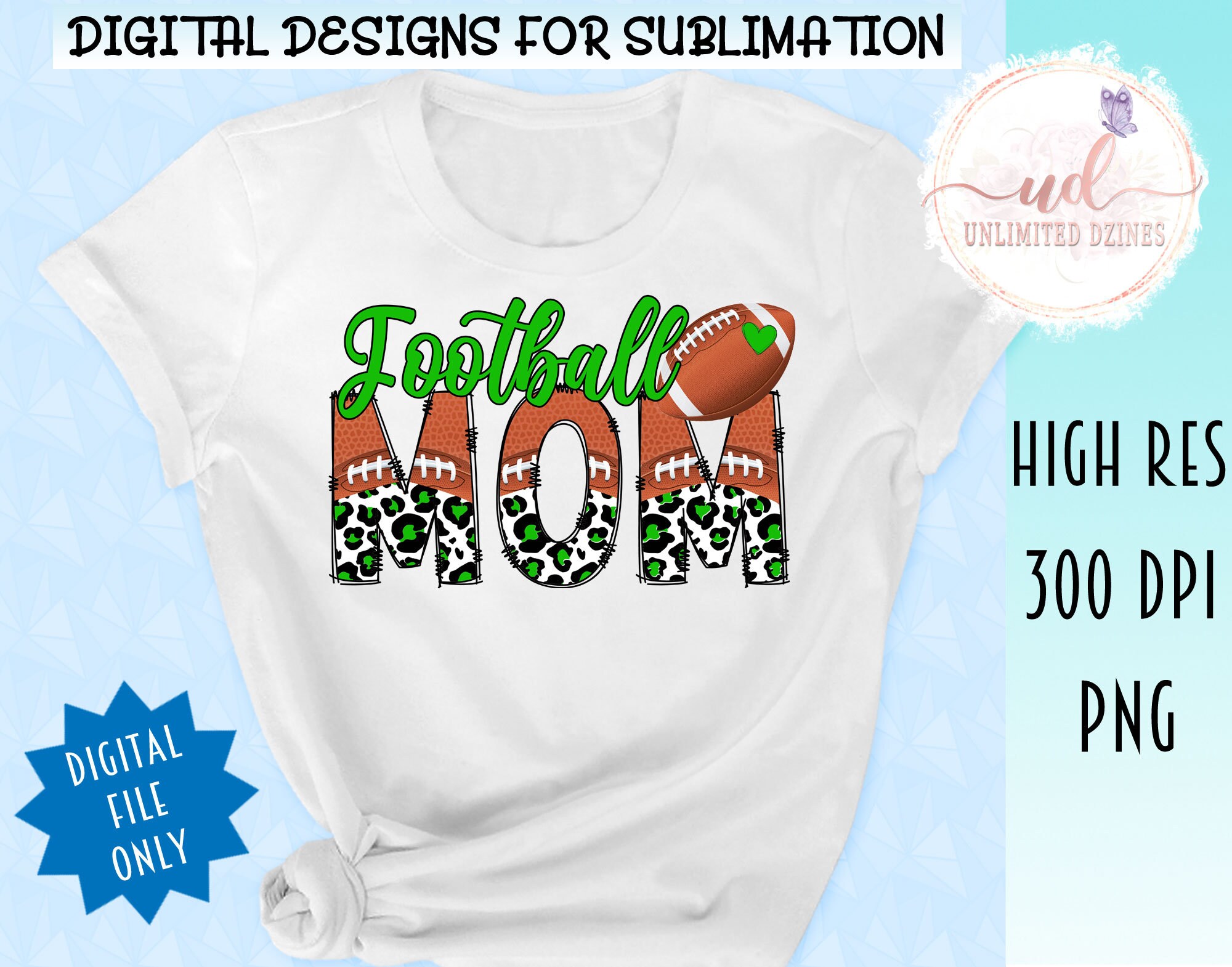 Football Mom PNG, Green Football Design, Football Leopard PNG ...