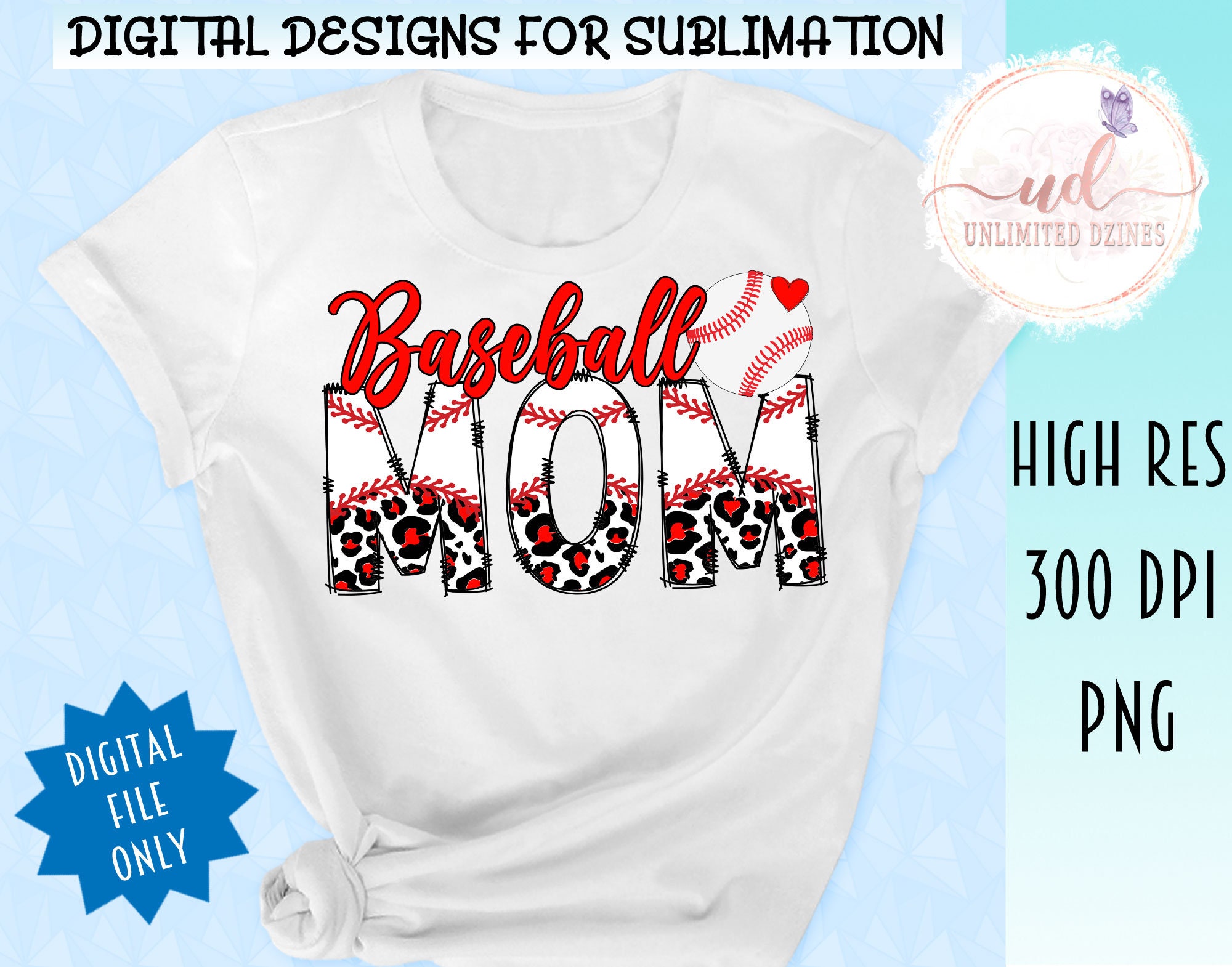 Baseball Mom Png,red Leopard Baseball Design, Sublimation Design ...