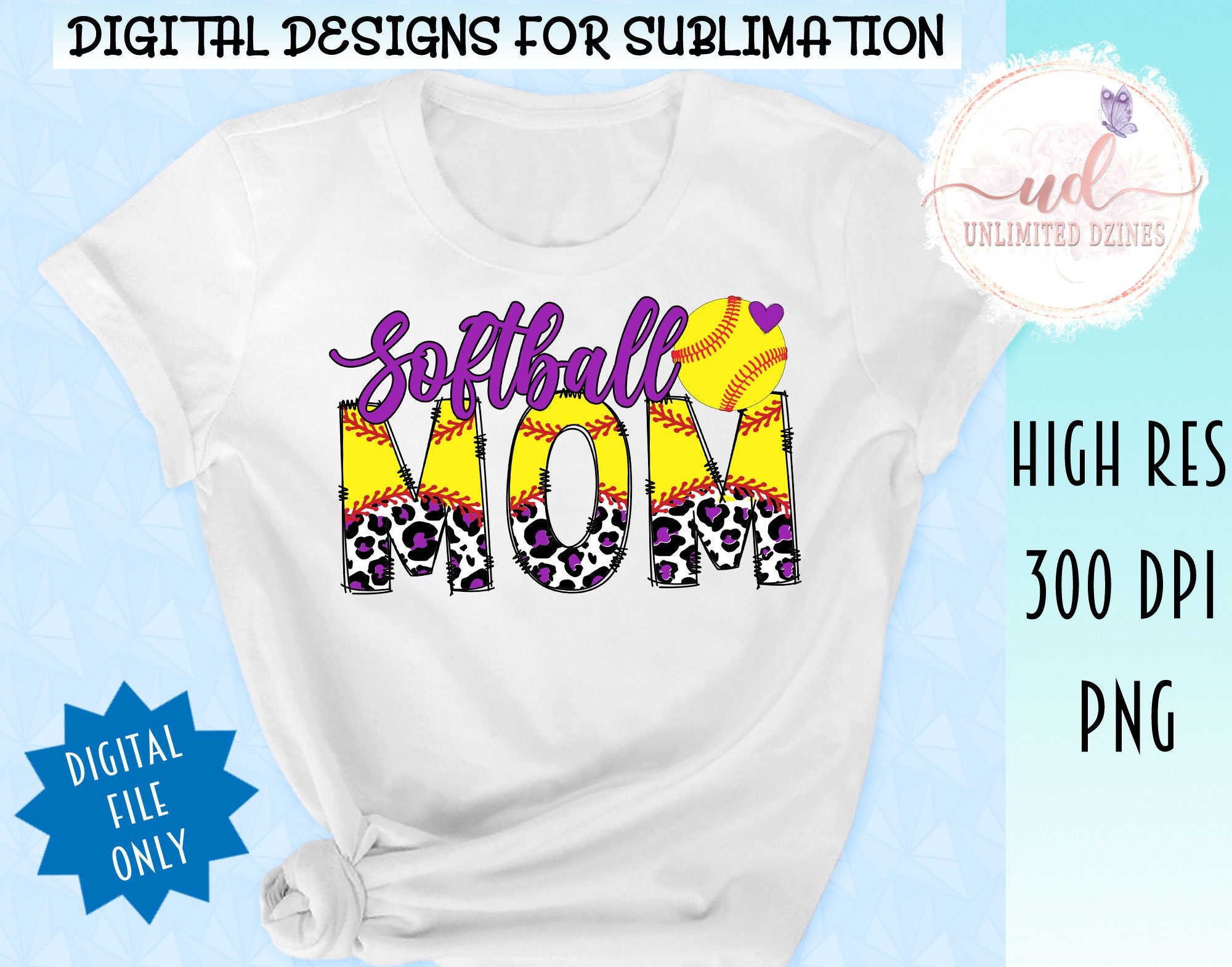 Softball Mom PNG, Purple Softball Design, Sublimation Design ...