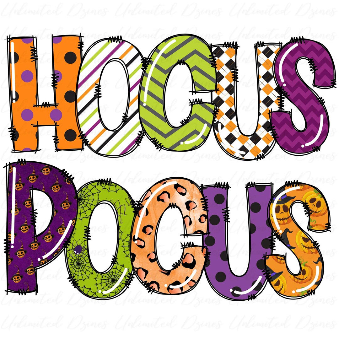 Hocus Pocus PNG Halloween Doodle Letters, Digital Download, Hand Drawn ...