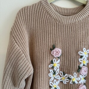 Flower Initial Sweater, Personalized Letter Sweater, Hand Stitched ...
