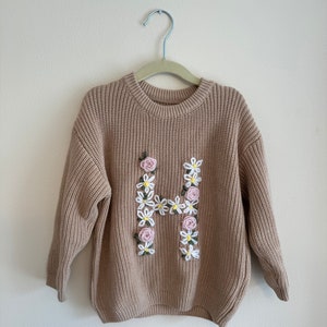 Flower Initial Sweater, Personalized Letter Sweater, Hand Stitched ...