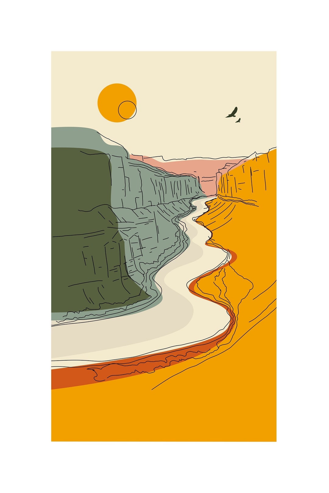 Grand Canyon IN COLOR, Arizona, Minimal Line Art - Etsy