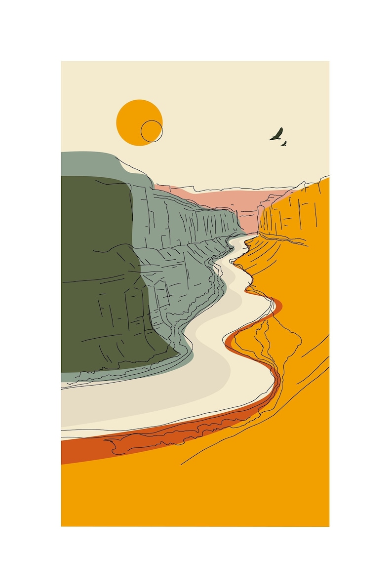 Grand Canyon IN COLOR, Arizona, Minimal Line Art - Etsy