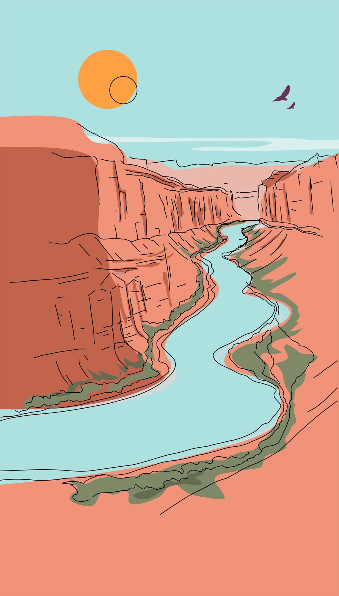Grand Canyon IN COLOR, Arizona, Minimal Line Art - Etsy
