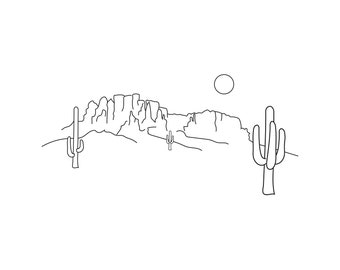 Arizona Mountain Drawing - Etsy