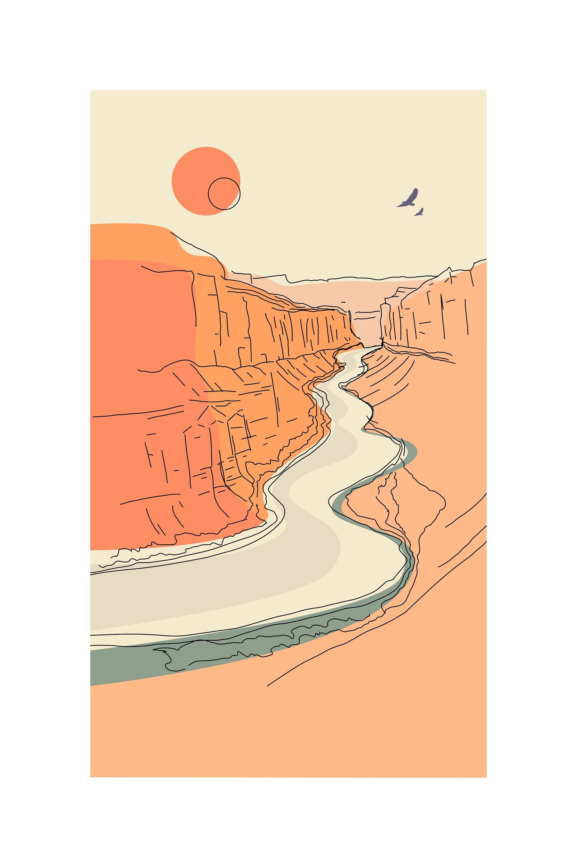 Grand Canyon IN COLOR, Arizona, Minimal Line Art - Etsy