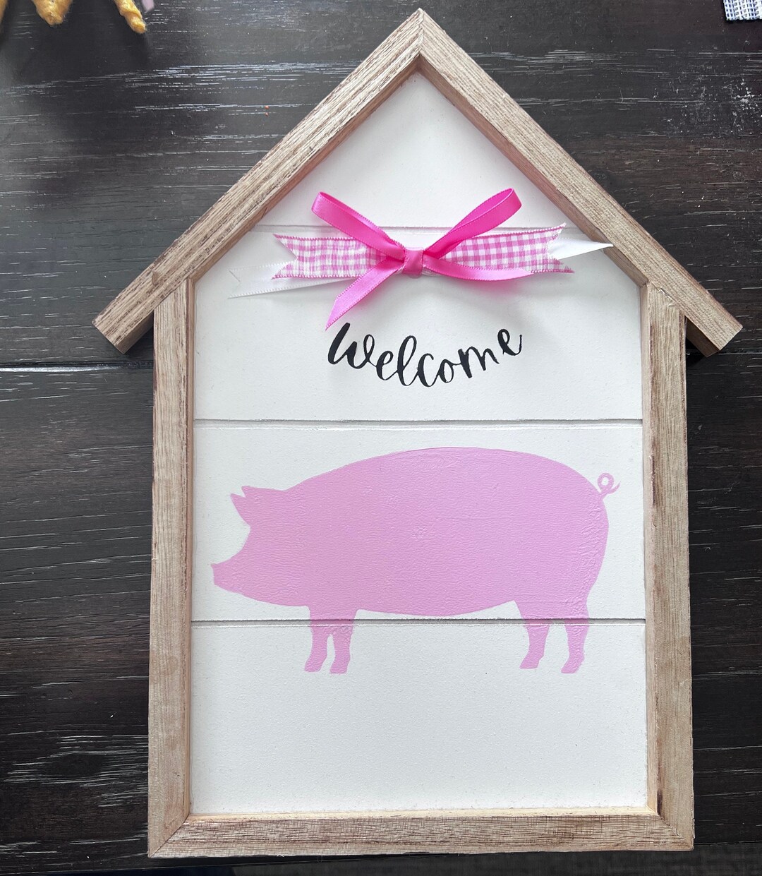 Pink Pig Welcome Sign Pig Decor Shabby Chic Chalk Paint Decor Farm ...