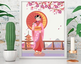 Mixed Media & Collage Vintage Geisha Girl Framed Handmade Collage ...