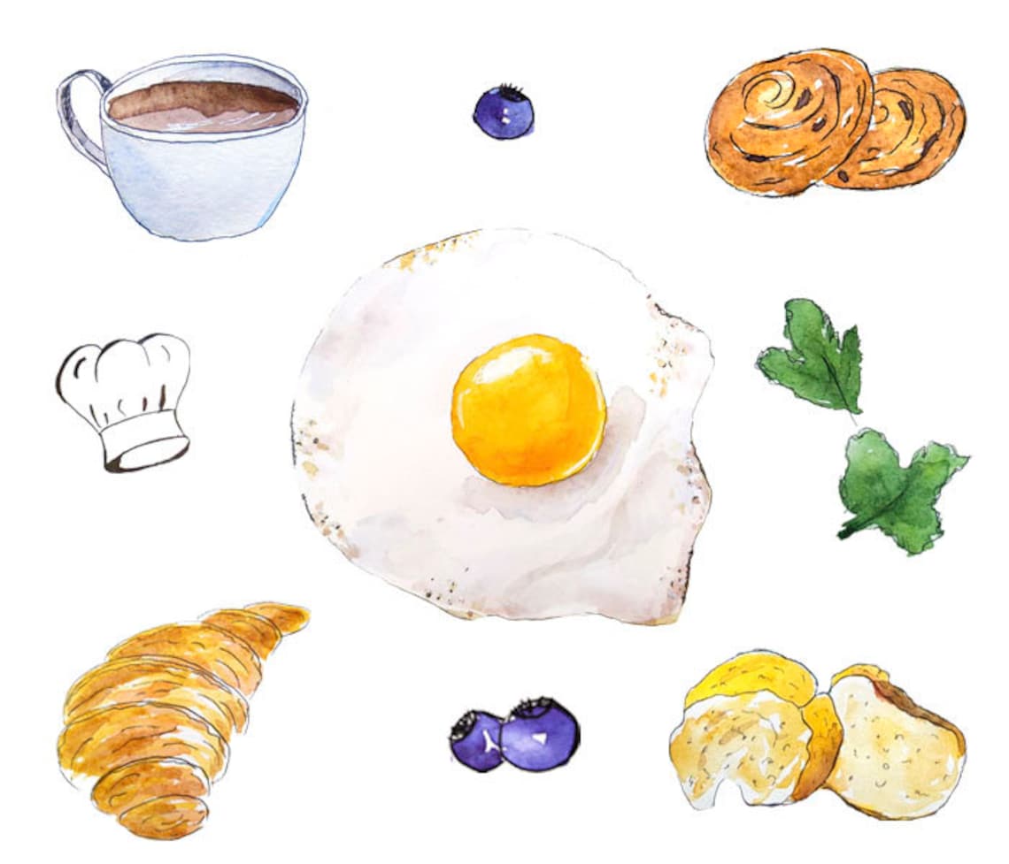 Breakfast Watercolor Clipart - Etsy