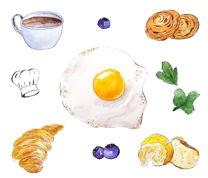 Breakfast Watercolor Clipart - Etsy