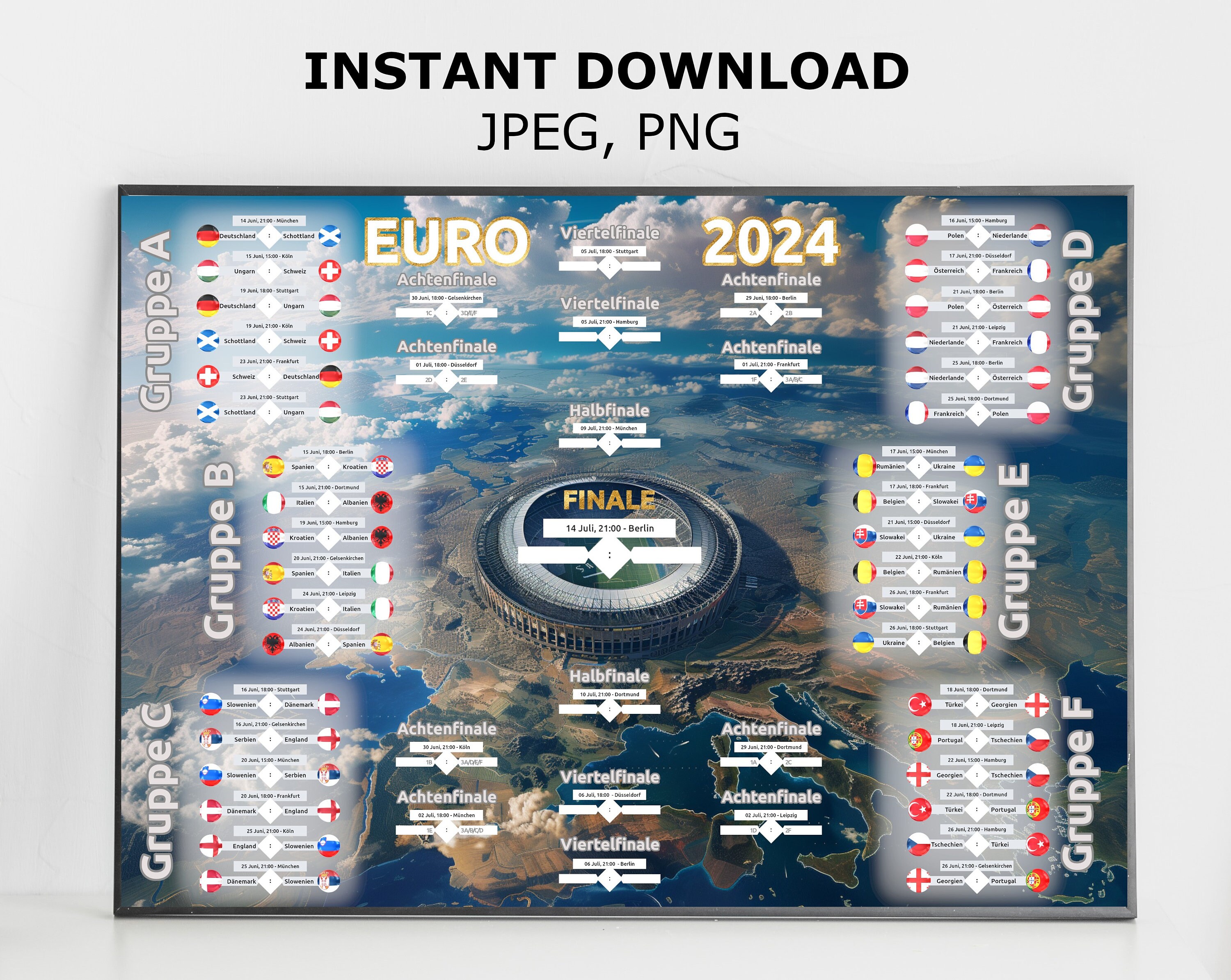Euro Tournament Wallchart 2024, Football Poster, Fußball EM 2024 ...