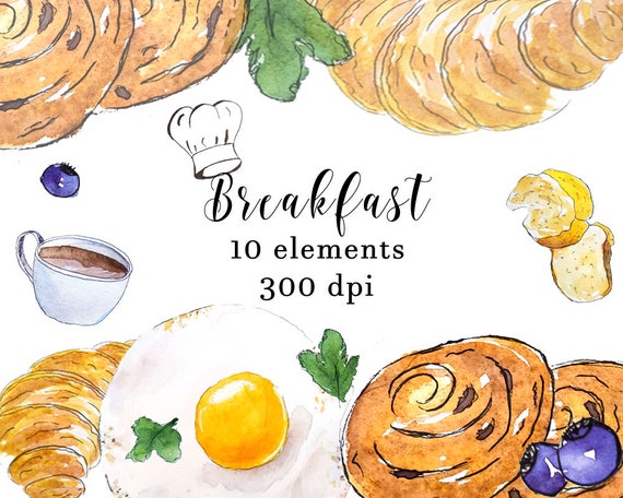 Breakfast Watercolor Clipart | Etsy