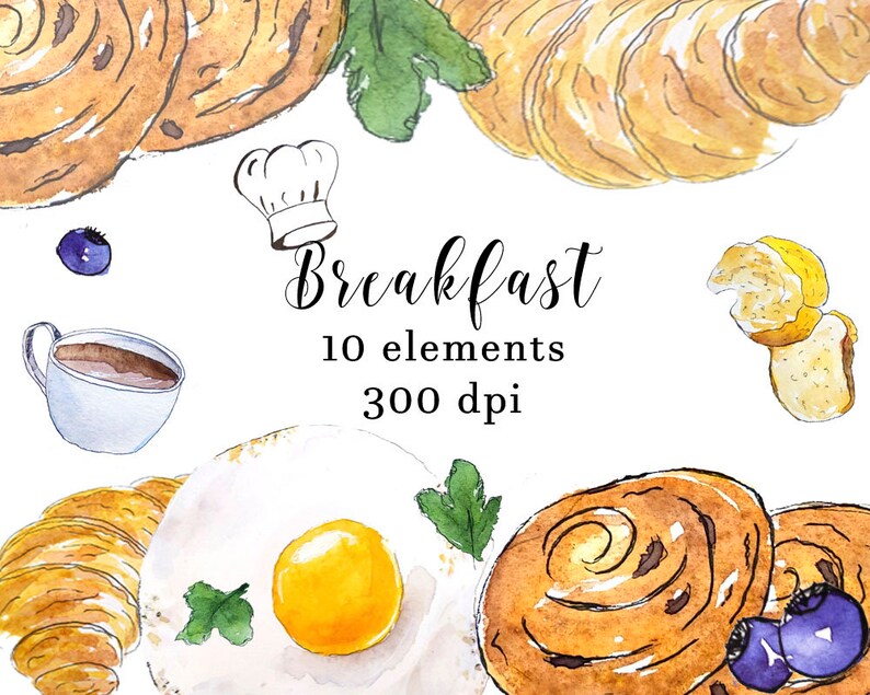 Breakfast Watercolor Clipart - Etsy
