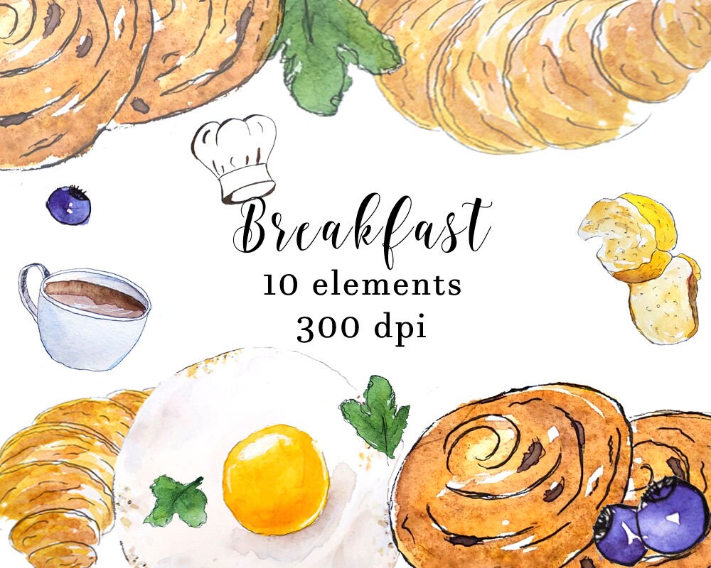 Breakfast Watercolor Clipart - Etsy