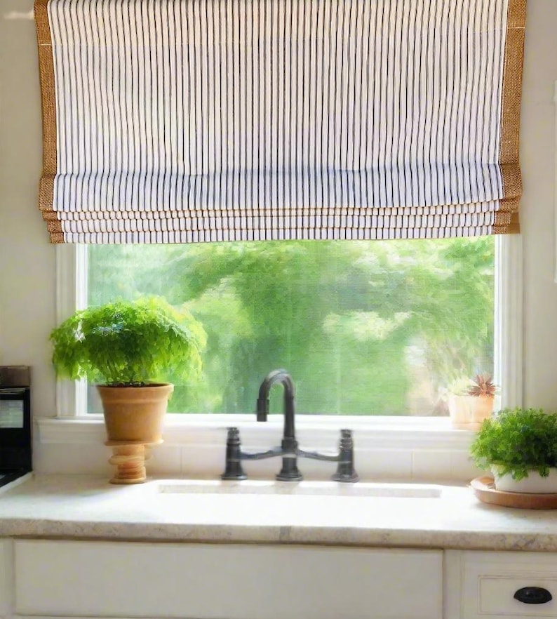 Farmhouse Ticking Stripe Valance: Burlap Faux Roman Shade - Etsy