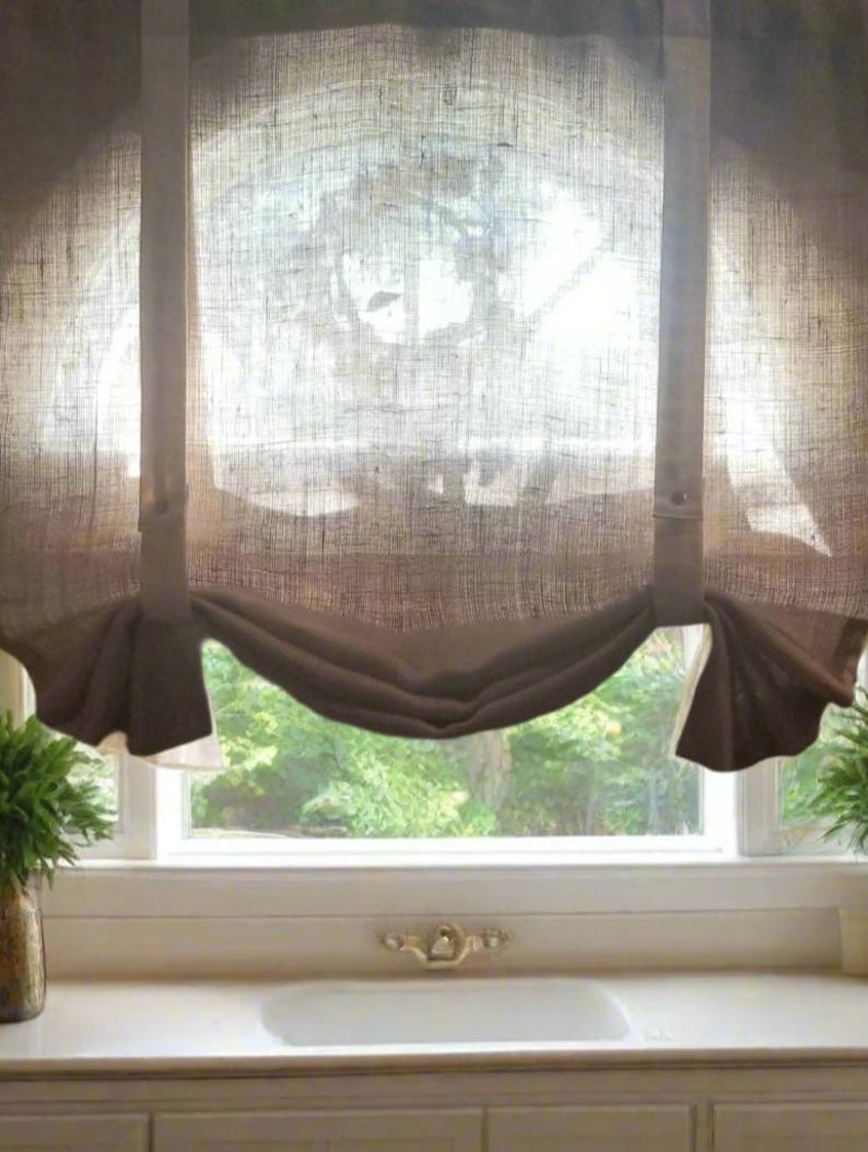 Farmhouse Burlap Roman Shade Valance: Ticking Stripe Curtain - Etsy