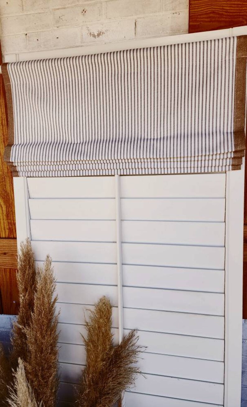 Farmhouse Ticking Stripe Valance: Burlap Faux Roman Shade - Etsy