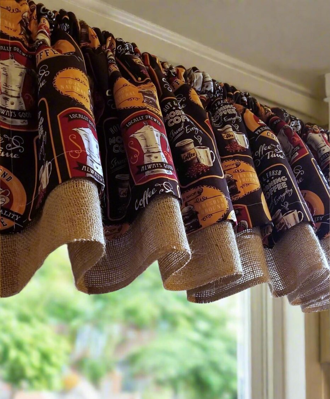 Coffee Themed Burlap Valance: Farmhouse Kitchen Curtain - Etsy