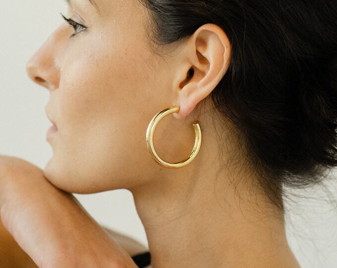 Large Gold Hoops L Thick Gold Hoops L Gold Open Hoop Earrings L Large ...