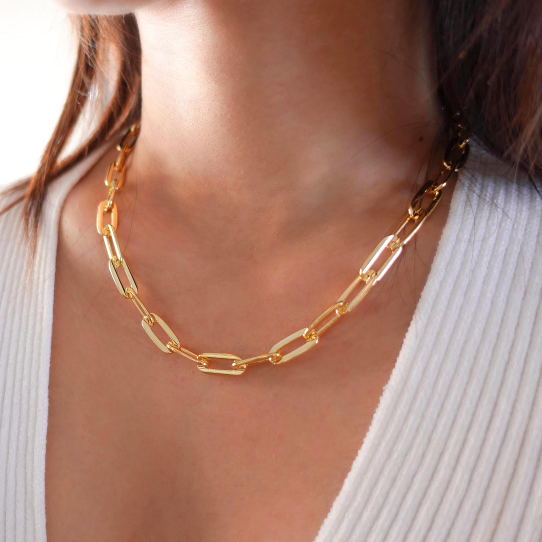 Gold Filled Chunky Paperclip Chain Necklace, Extra Super Thick Chunky ...