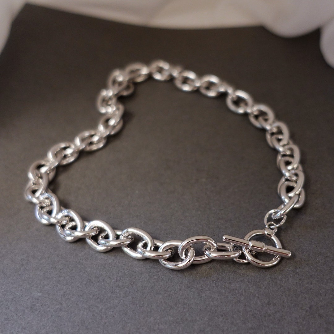 Big Bold Chunky Necklace, Extra Super Thick Chunky Chain, Silver Plated ...