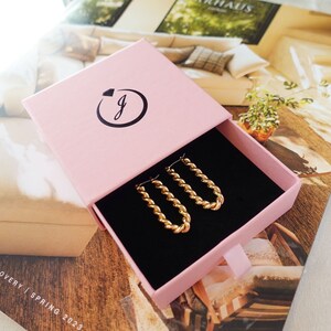 Gold Filled Rectangular Hoop Earrings L Oval Oblong Gold Rectangle Hoops L Twisted Rope ...