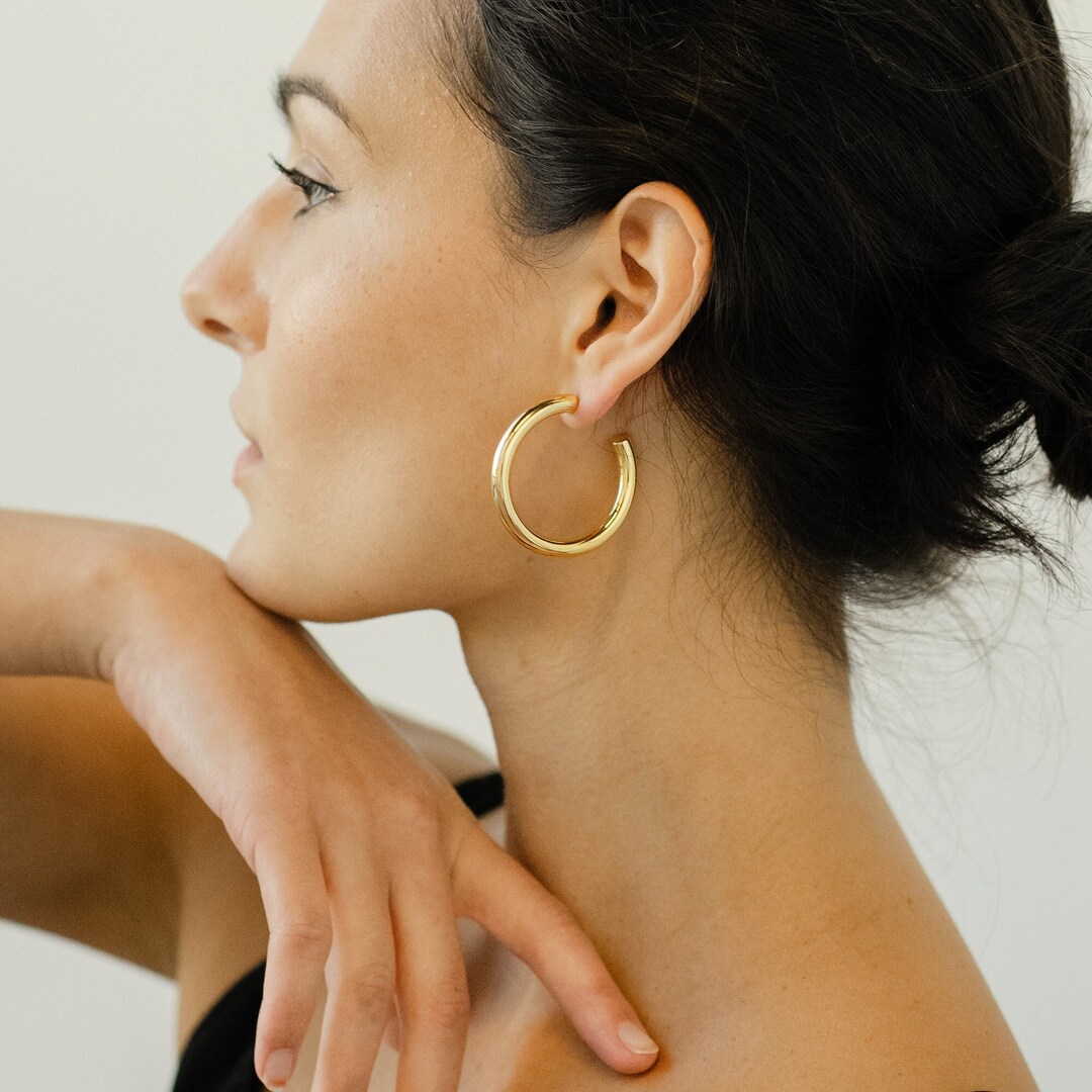 Large Gold Hoops L Thick Gold Hoops L Gold Open Hoop Earrings L Large ...