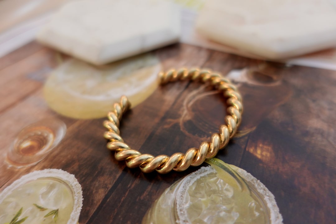 Gold Croissant Bracelet L Chunky Gold Bracelet Cuff L Twist Gold Bangle L Gold Rope Bangle L ...