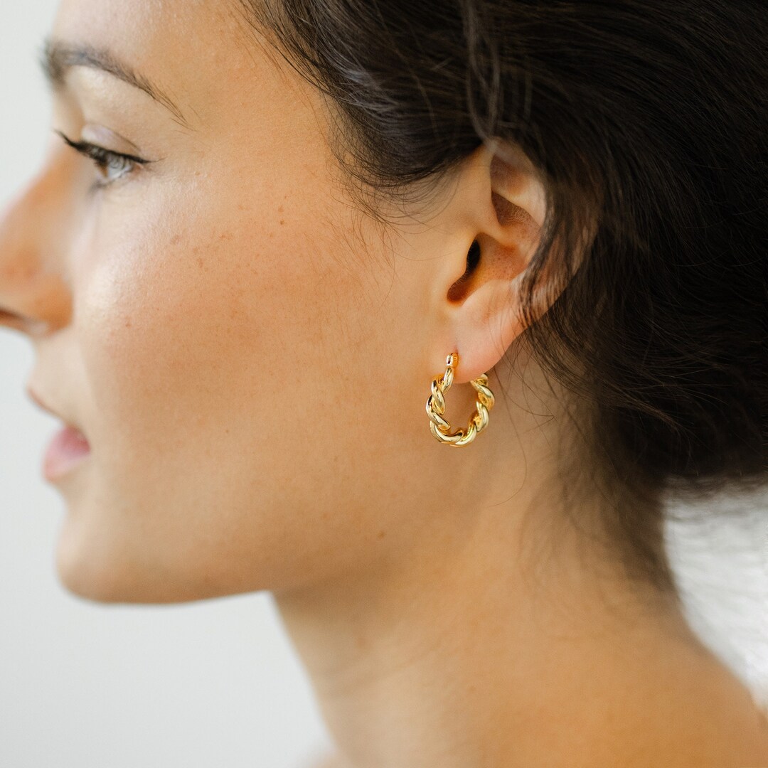 Gold Twist Hoop Earrings L Dainty Small Hoops L Croissant Dome Hoops L ...