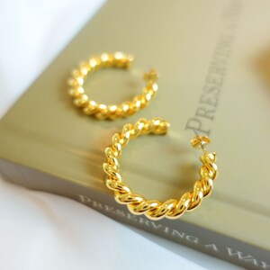 Chunky Gold Twist Hoops L Gold Filled Swirl Twisted Hoops L Thick Gold Rope Hoops L Medium Hoops ...