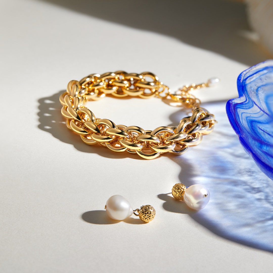 Extra Super Chunky Gold Chain Bracelet, Thick Bold Multilayered Chain ...