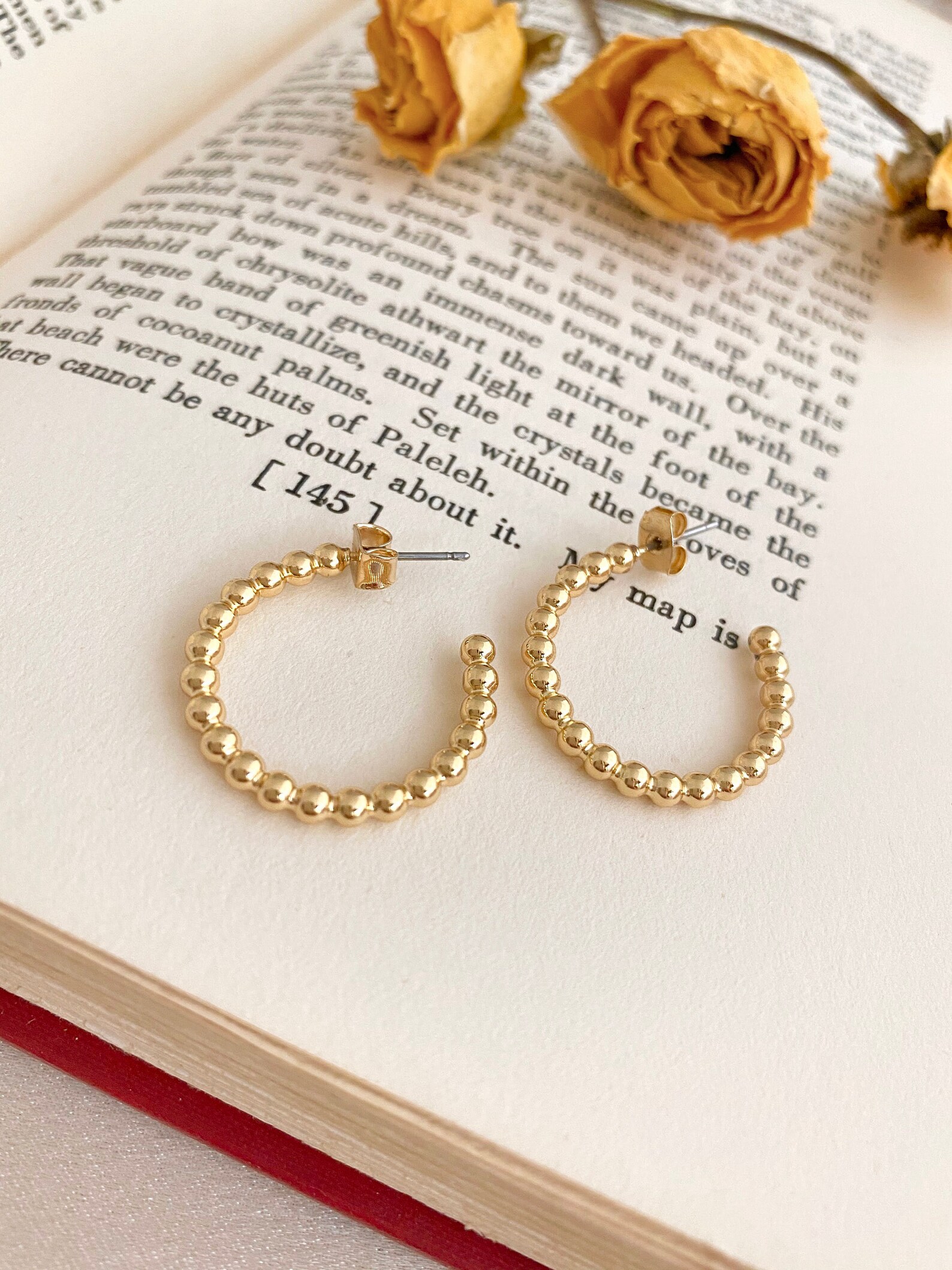 Gold Beaded Dotted Hoops Earrings 18k Gold Plated Super - Etsy