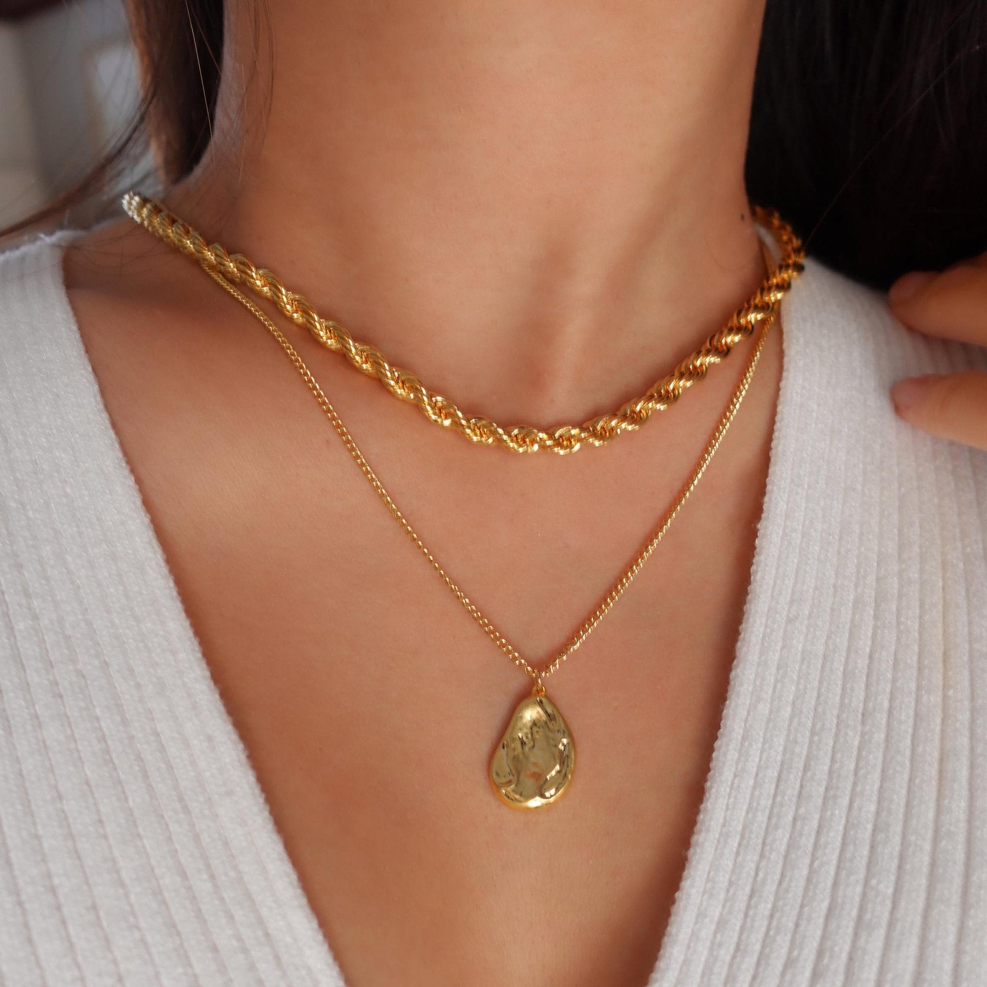 Chunky Thick Bold Gold Rope Chain Necklace With Vintage Oval | Etsy