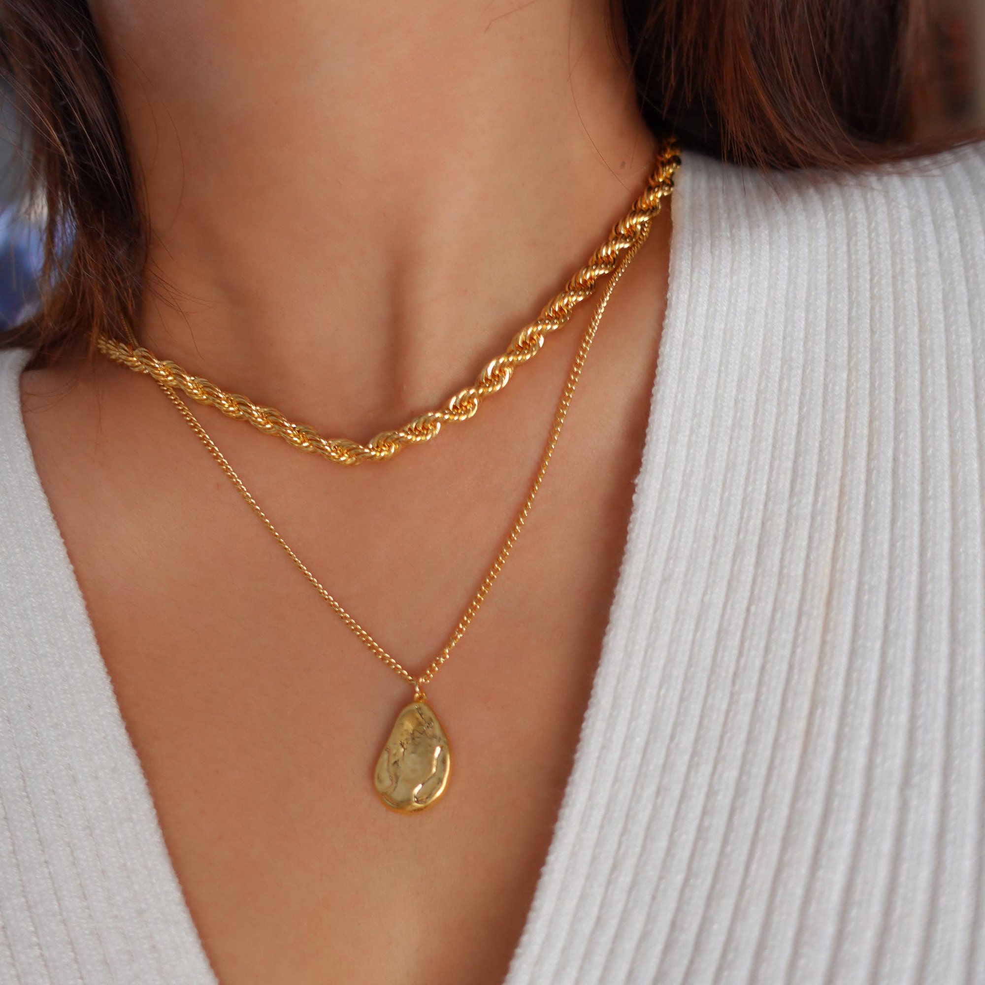 Chunky Thick Bold Gold Rope Chain Necklace With Vintage Oval | Etsy