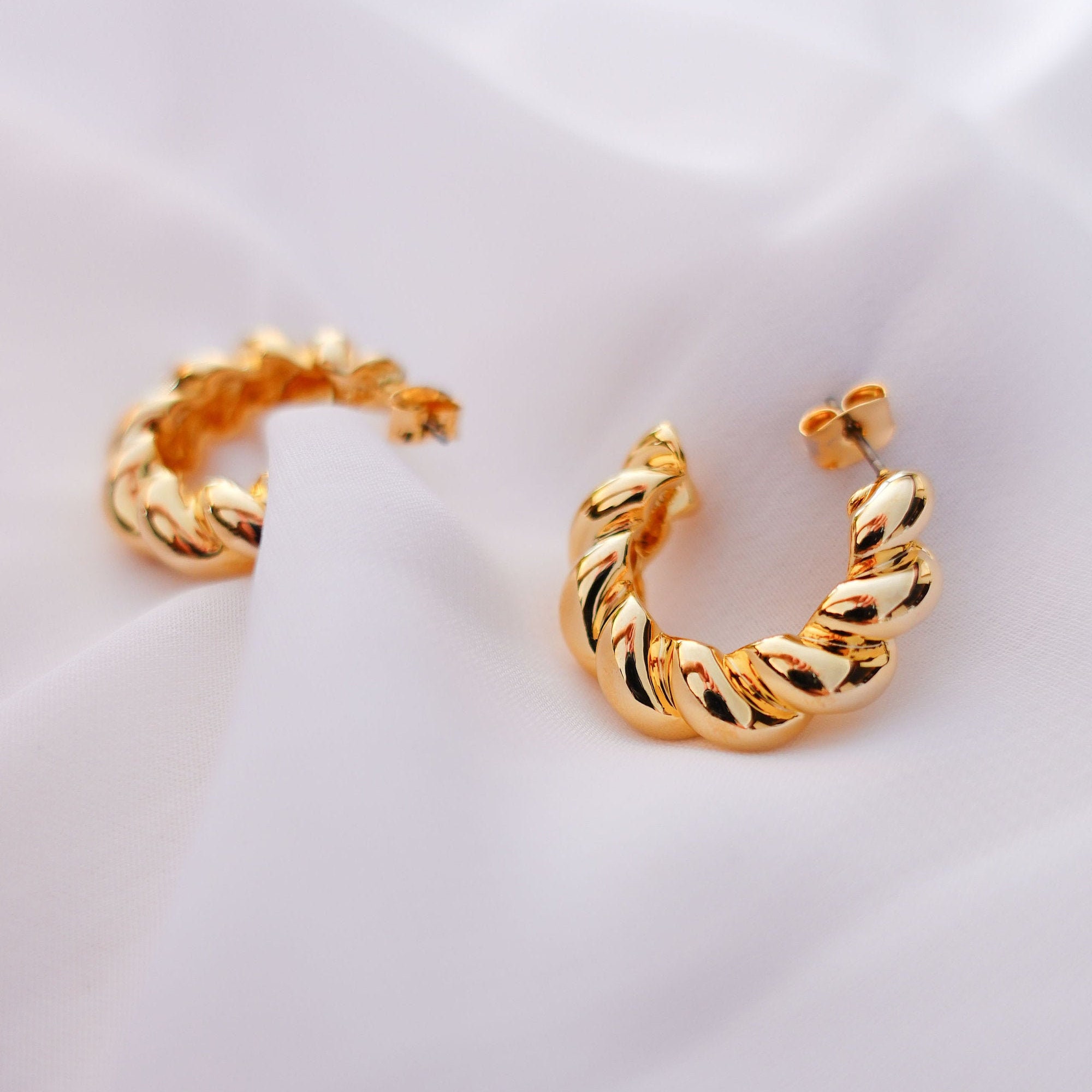 Super Chunky Gold Hoop Earrings Thick Extra Bold Croissant | Etsy