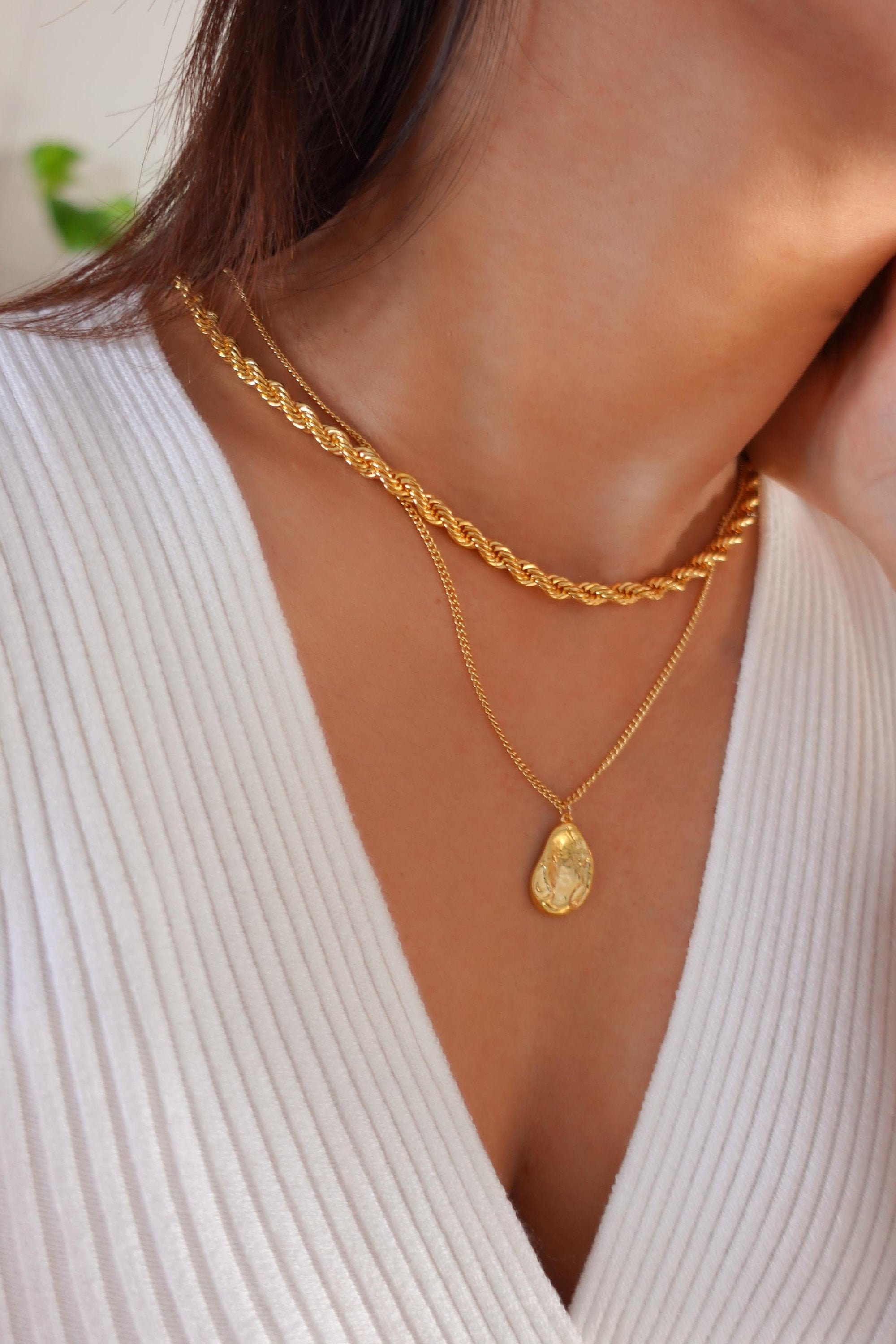 Chunky Thick Bold Gold Rope Chain Necklace With Vintage Oval | Etsy