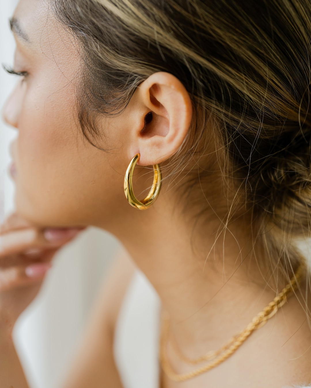 Gold Oval Hoops L Silver Oval Hoops L Large Light Weight Hoop Earrings ...