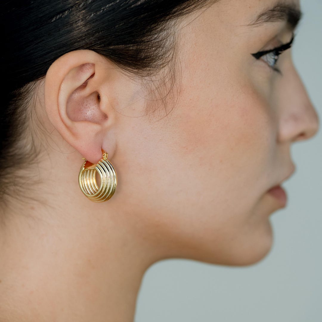 Thick Gold Hoop Earrings L Textured Chunky Gold Hoops L Wide Gold Hoop ...