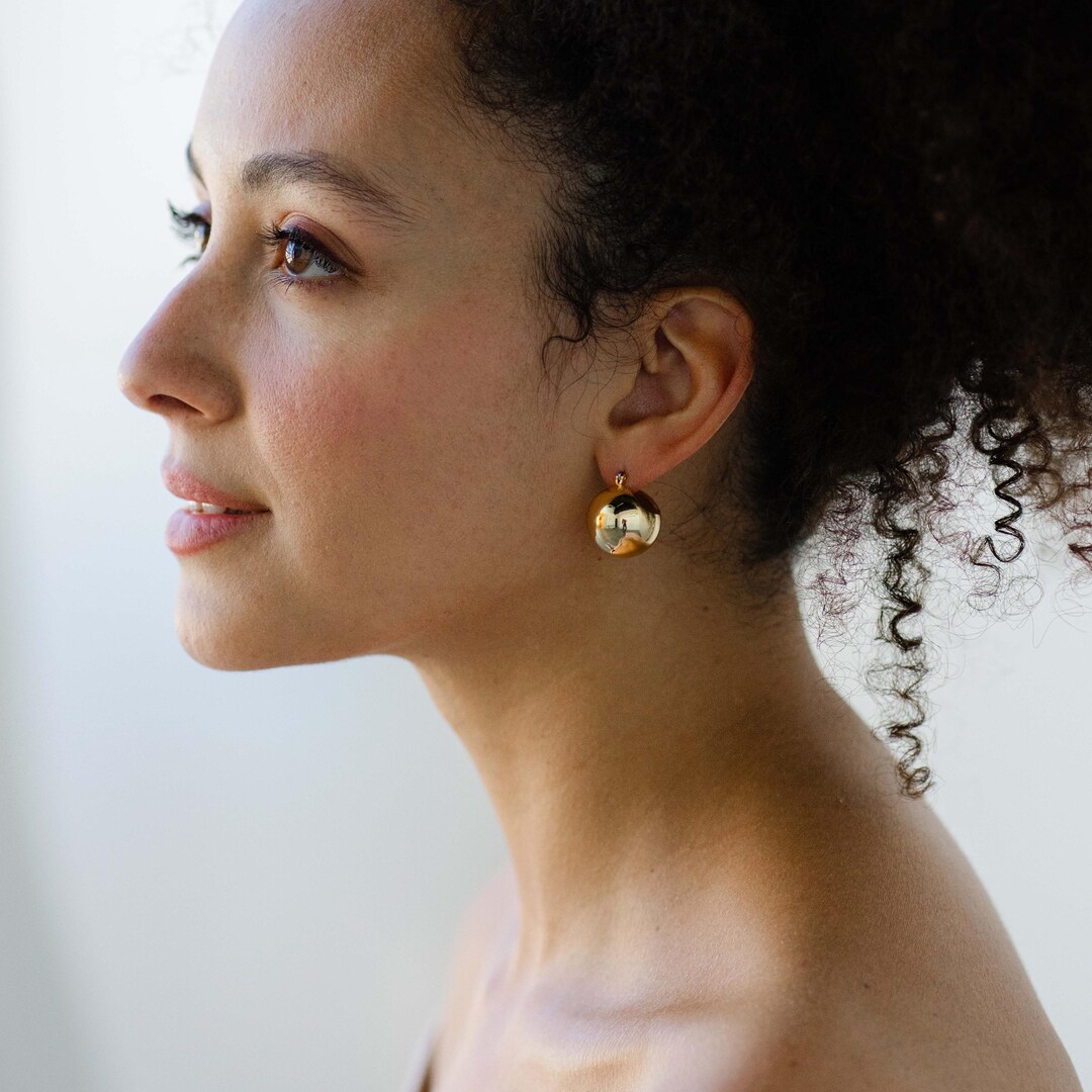 Chunky Gold Ball Hoop Earrings: Oversized Dome Studs - Etsy