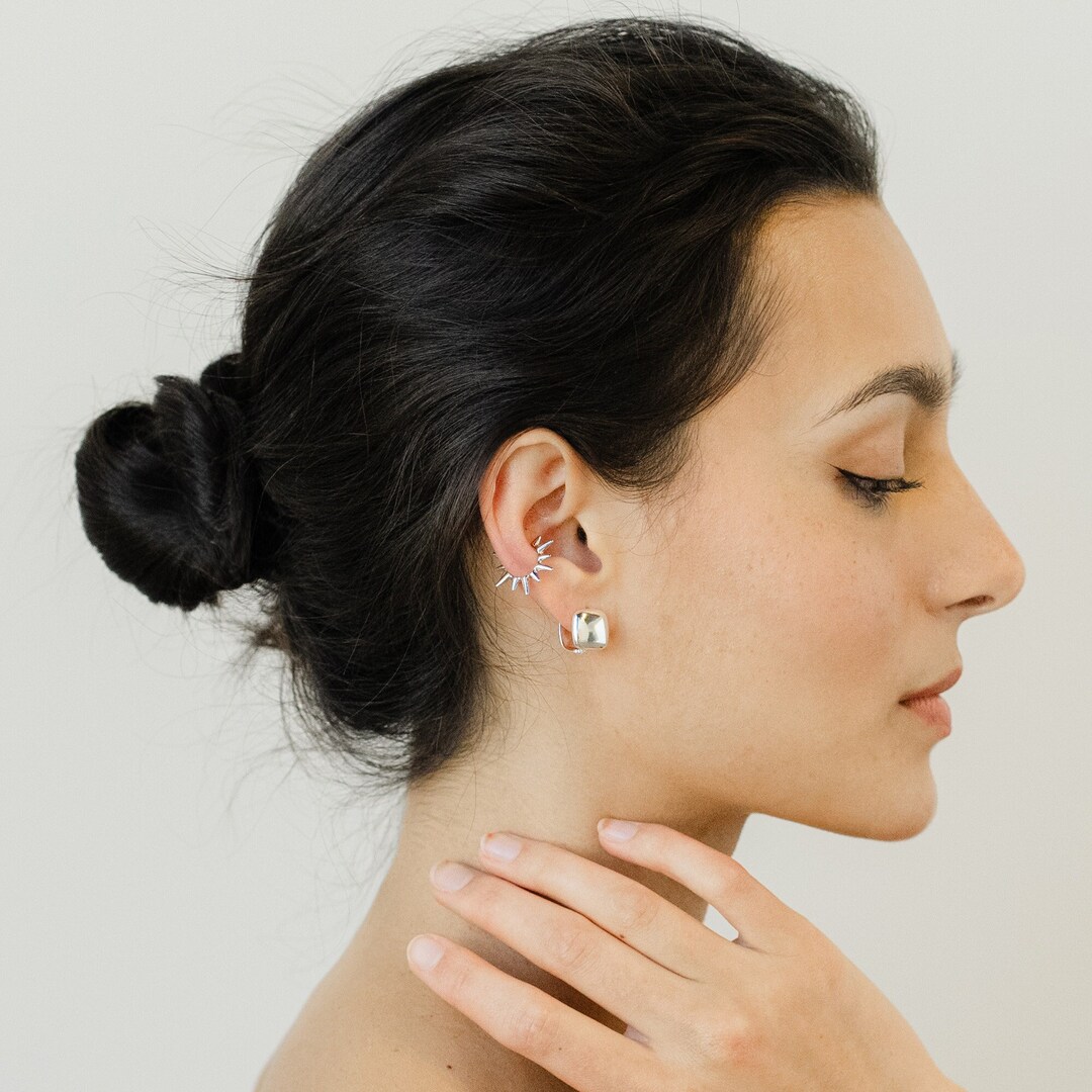 Silver Spike Ear Cuff No Piercing - Spiked Silver Ear Cuff - Geometric ...