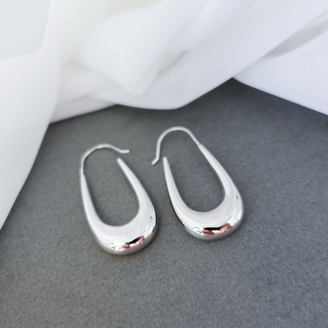Silver Oval Hoops L Super Chunky Silver Hoops L Thick Silver Open Hoops ...