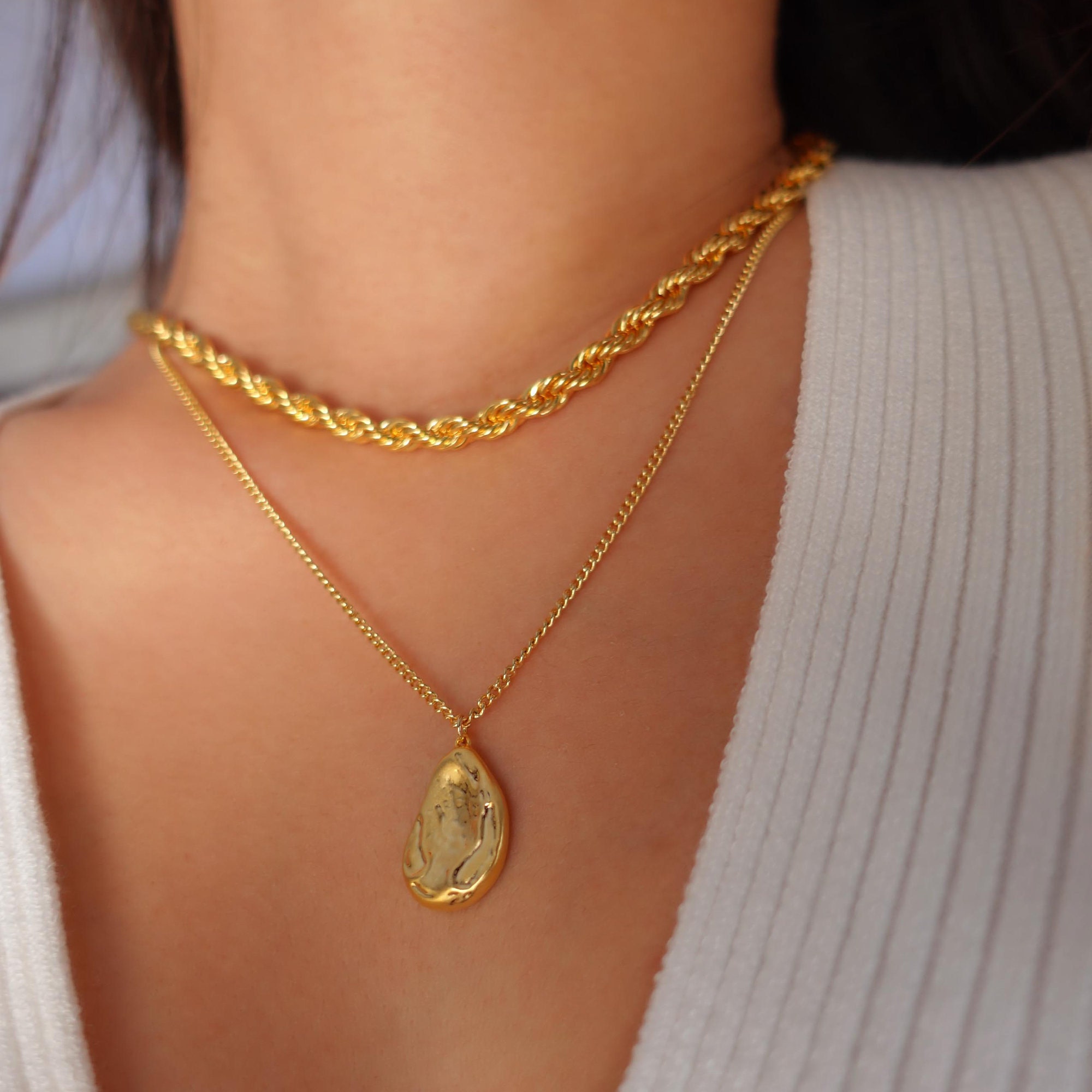 Chunky Thick Bold Gold Rope Chain Necklace With Vintage Oval | Etsy