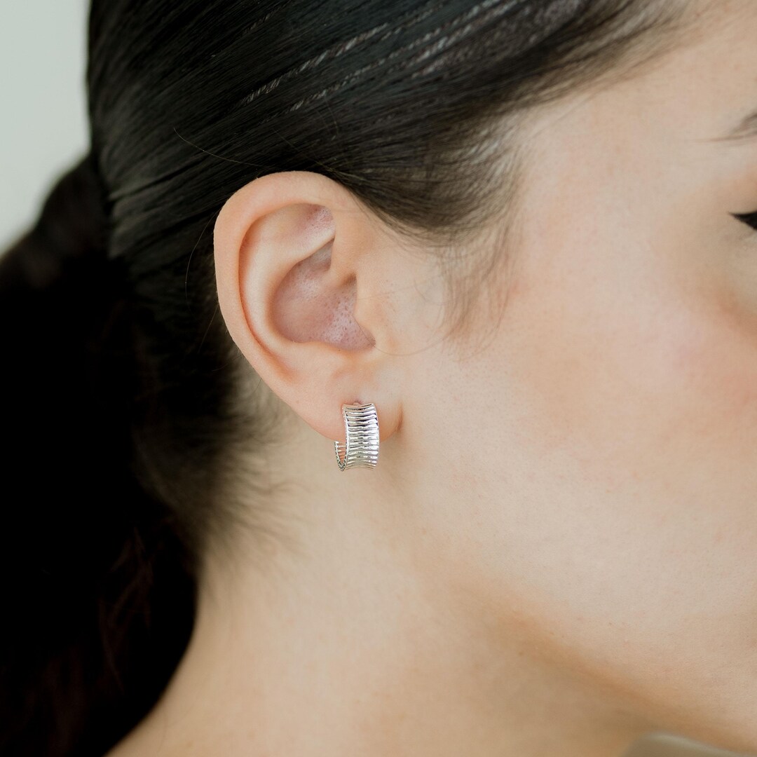 Silver Small Hoops L Scallop Silver Open Hoops L Minimalist Silver ...