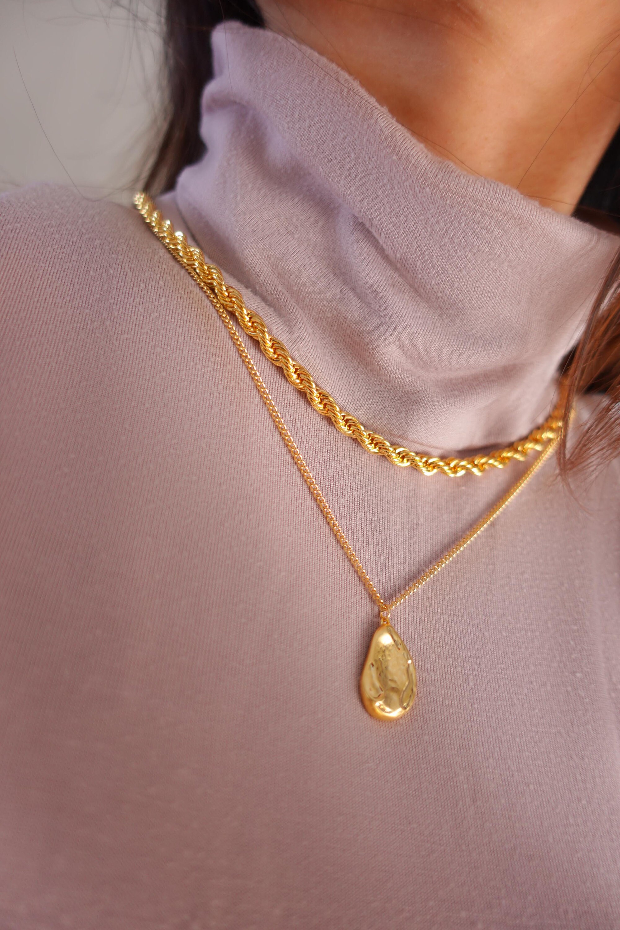 Chunky Thick Bold Gold Rope Chain Necklace With Vintage Oval | Etsy