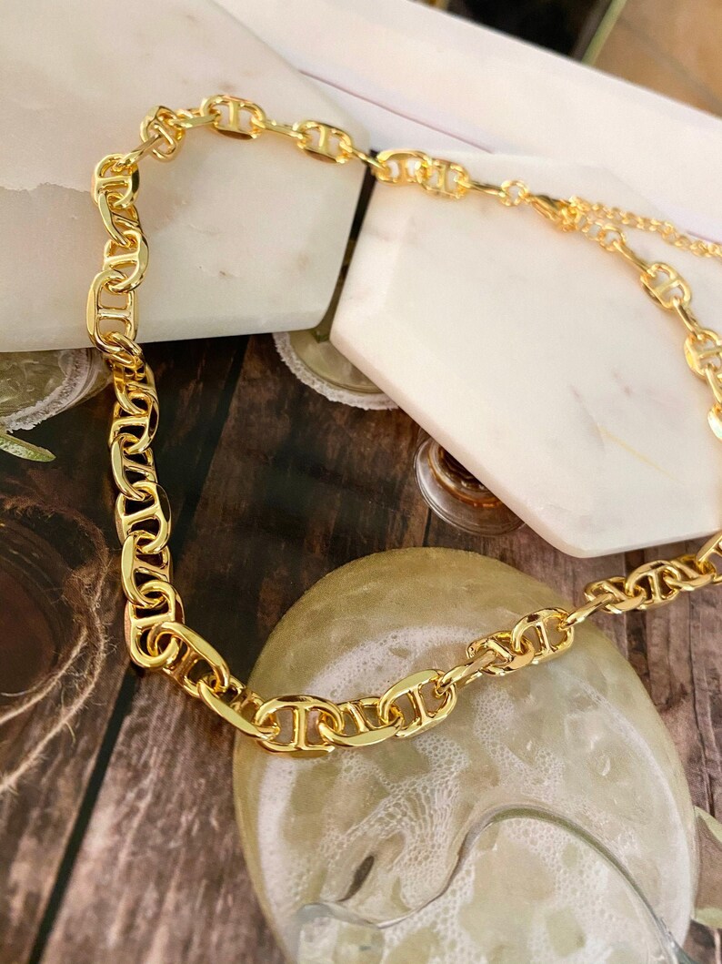 Gold Thick Bold Anchor Chain Necklace Chunky Mariner Chains | Etsy