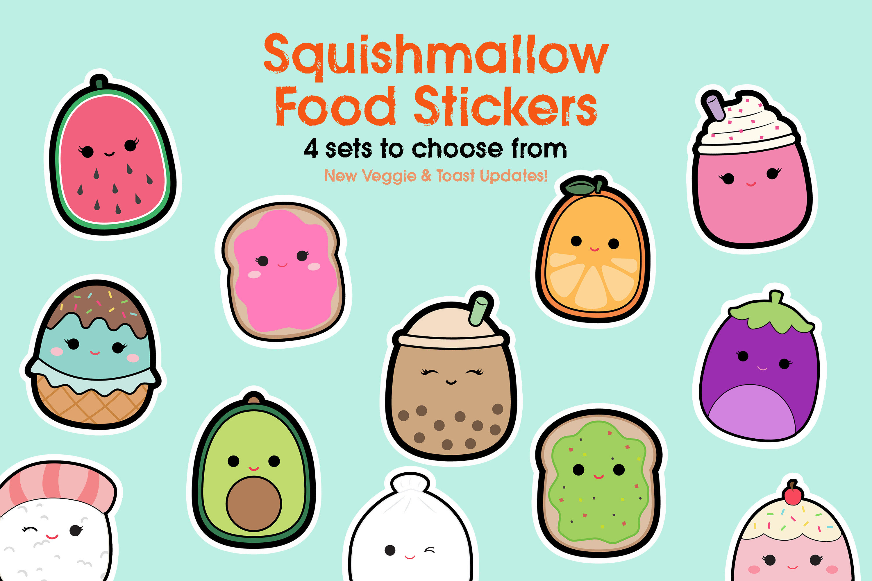 Squishmallow Sticker Pack Fruits, Sweets, Drinks Collections - Etsy