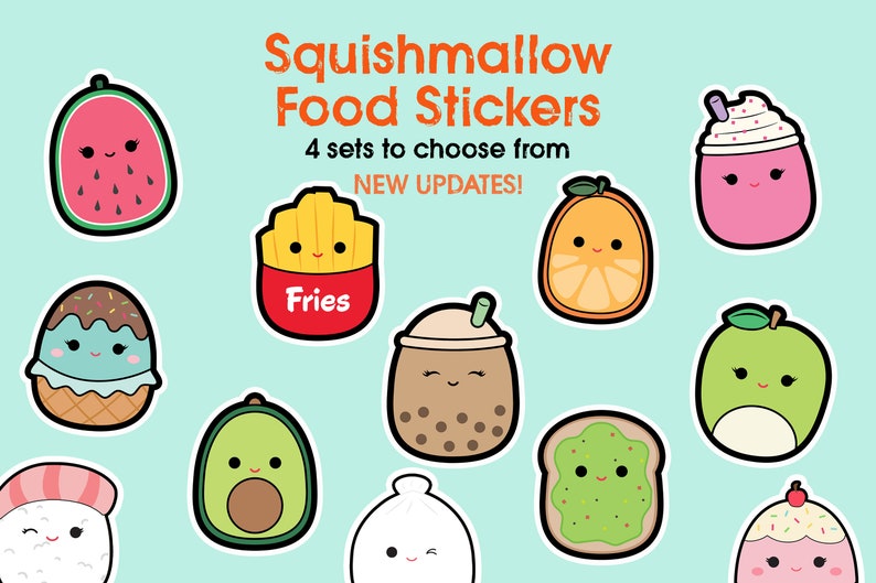 Squishmallow Sticker Pack Fruits Sweets Drinks Collections - Etsy